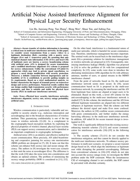 Pdf Artificial Noise Assisted Interference Alignment For Physical