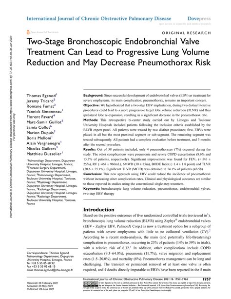 Pdf Two Stage Bronchoscopic Endobronchial Valve Treatment Can Lead To Progressive Lung Volume