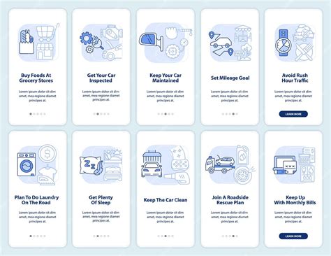 Premium Vector Road Trip Planning Light Blue Onboarding Mobile App Screen Set