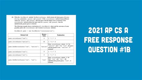 2021 Ap Computer Science A Frq 1b Youtube