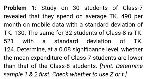 Solved Problem Study On Babes Of Class Revealed Chegg Com
