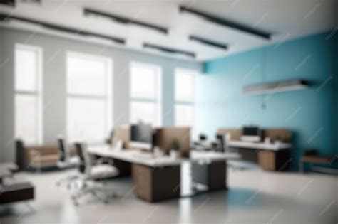 현대적인 사무실 인테리어 디자인의 흐릿한 배경창의적인 비즈니스를 위한 현대적인 작업 공간 프리미엄 사진