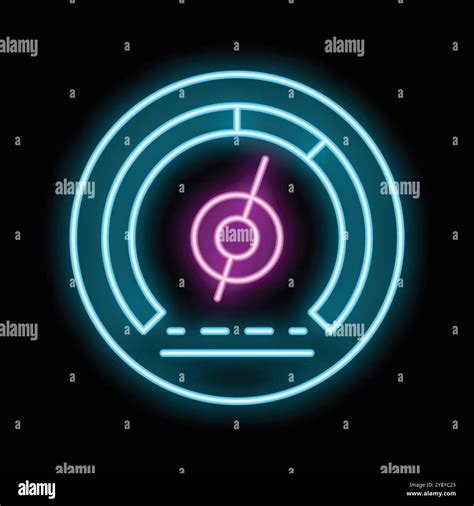 Neon Speedometer With Glowing Arrow Pointing At Highest Point Indicating Maximum Speed Stock