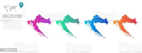 벡터 다각형 크로아티아 지도 세트입니다 낮은 폴리 스타일의 국가의 밝은 그라데이션 지도 인포그래픽을 위한 기하학적 스타일의 여러 가지 빛깔의 국가 지도 당신을 위한 다각형