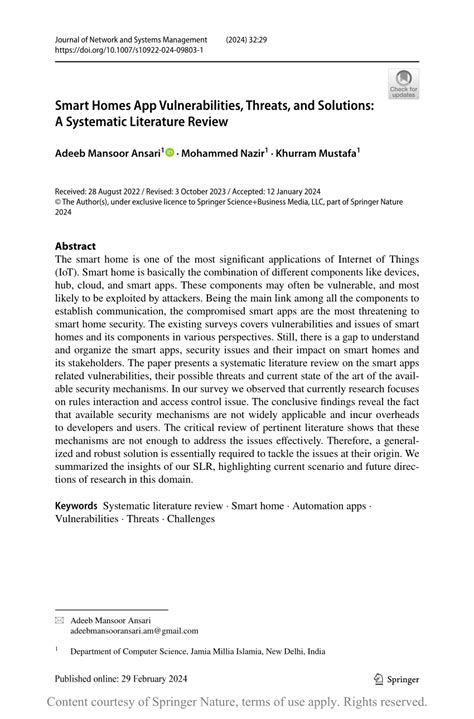 Smart Homes App Vulnerabilities Threats And Solutions A Systematic Literature Review