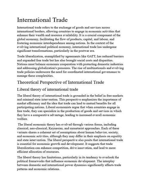 International Trade Assignment Pdf Protectionism Free Trade