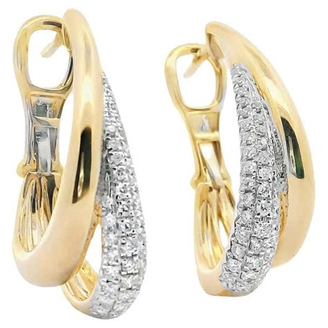 14k Two Tone Double Hoop Diamond Earrings For Sale At 1stdibs