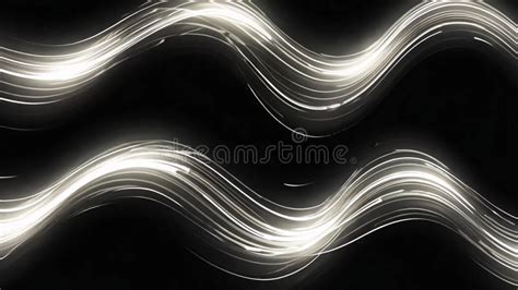 Abstract Flowing White Light Trails Forming Dynamic Wave Patterns Against Deep Black Background
