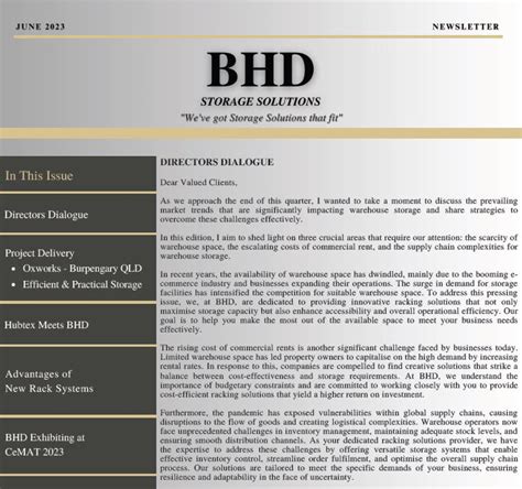 Bhd Newsletter Issue 12 June 2023 Bhd Storage Solutions Pty Ltd