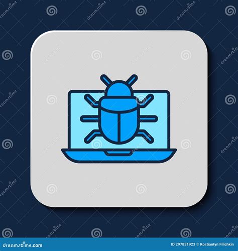 Filled Outline System Bug On Monitor Icon Isolated On Blue Background Code Bug Concept Bug In