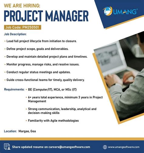 Umang Is Hiring Project Manager Umang Software ®️