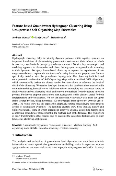 Pdf Feature Based Groundwater Hydrograph Clustering Using