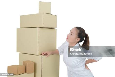 흰색 배경에 고립 된 상자를 이동 하는 동안 요 통에서 고통 하는 여자 가정 생활에 대한 스톡 사진 및 기타 이미지 가정 생활 가정의 방 건강한 생활방식 Istock