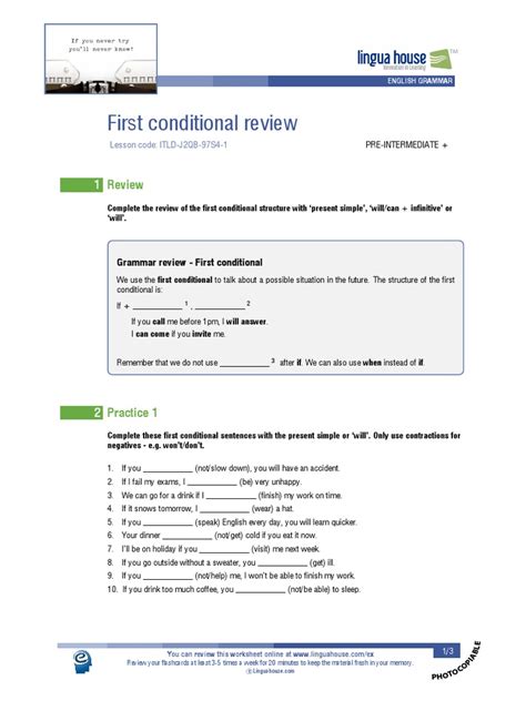 First Conditional Review Pdf Languages