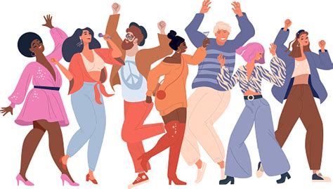 휴일 파티에서 행복한 젊은이들 함께 춤을 추고 즐거운 시간을 보내는 친구들 청남 및 청녀 캐릭터 그룹 청춘 축하 행사 개념에 대한 스톡 벡터 아트 및 기타 이미지 Istock