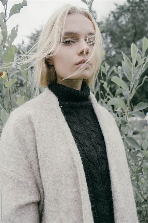 Portrait Of Beautiful Girl Blonde Outdoors In The Wind By Stocksy