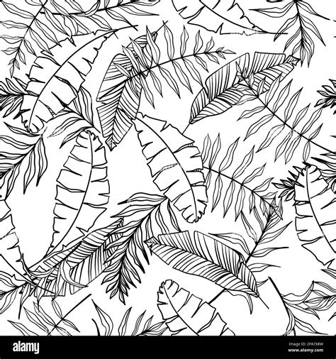 Seamless Tropical Leaves Vector Palm Leaves Background Stock Vector