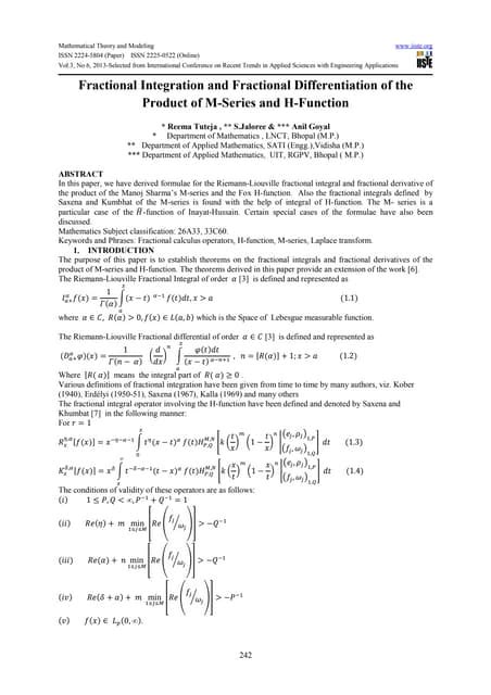 Fractional Integration And Fractional Differentiation Of The Product Of M Series And H Function