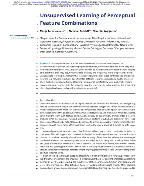 Pdf Unsupervised Learning Of Perceptual Feature Combinations