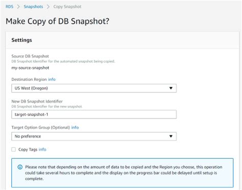 Amazon Rds Copying A Db Snapshot Geeksforgeeks
