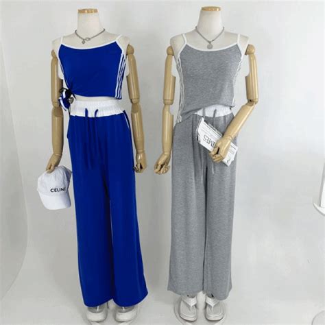 흠뻑쇼워터밤코디꾸안꾸set세트할인💙 컬러 루즈핏 트랙 삼선 끈 나시 하이 밴딩 찰랑 배색 롱 와이드 팬츠 5color 에이블리