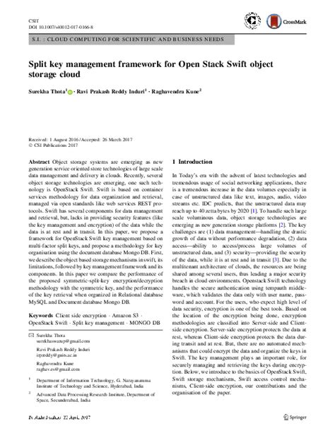 Pdf Split Key Management Framework For Open Stack Swift Object Storage Cloud
