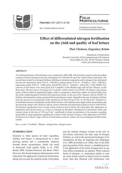 Pdf Effect Of Differentiated Nitrogen Fertilisation On The Yield And