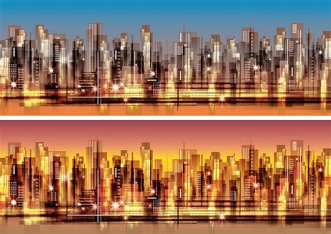 밤 도시 스카이 라인 벡터 일러스트 레이 션 프리미엄 벡터