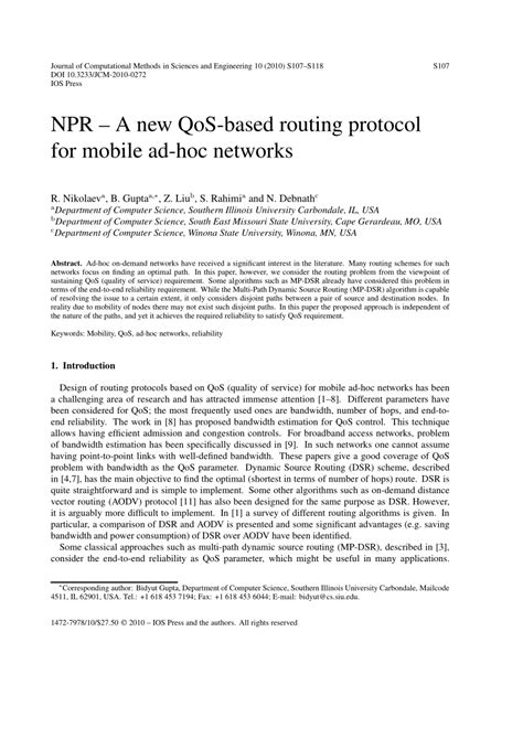 Pdf Npr A New Qos Based Routing Protocol For Mobile Ad Hoc Networks