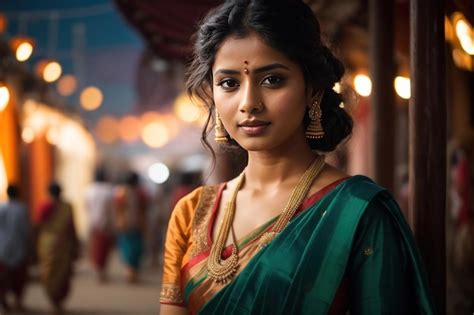 Hermosa Chica De Piel Clara En Sari Indio Foto Premium