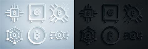 설정 암호 화폐 동전 비트 코인 Cpu 마이닝 농장 블록 체인 기술 마이크로 칩 회로비트 코인 서클 안전과 아이콘 벡터 0명에 대한 스톡 벡터 아트 및 기타 이미지 Istock