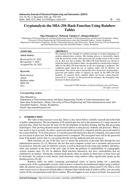 pdf cryptanalysis the sha 256 hash function using rainbow tables