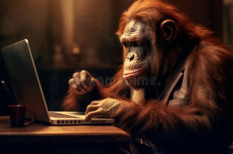 Monkey S Workstation A Typing Charade Stock Illustration Illustration Of Work Human 281329340