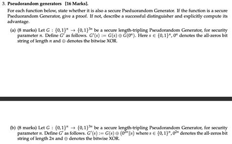 Solved Pseudorandom Generators 16 ﻿marks For Each Function