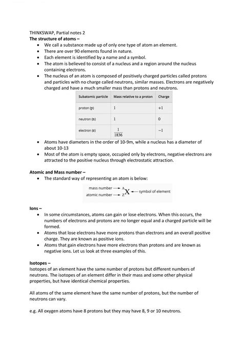Chemistry Notes Structure Of Atoms And Material Properties Chemistry Year 11 Wace Thinkswap