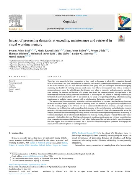 Pdf Impact Of Processing Demands At Encoding Maintenance And