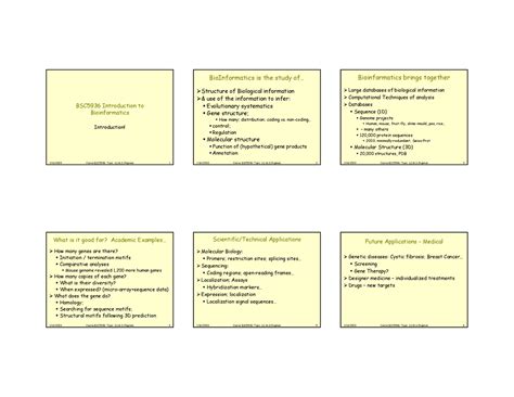 Lecture Slides On Introduction To Bioinformatics Bsc 5936 Docsity