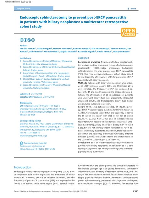 PDF Endoscopic Sphincterotomy To Prevent Post ERCP Pancreatitis In Patients With Biliary