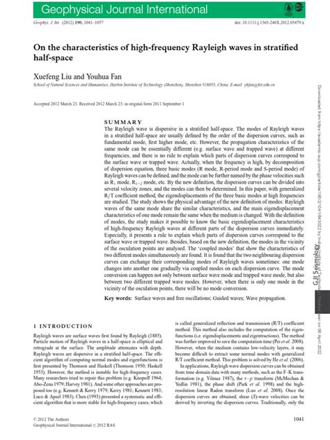 On The Characteristics Of High Frequency Rayleigh Waves In Stratified Half Space Pdf Waves