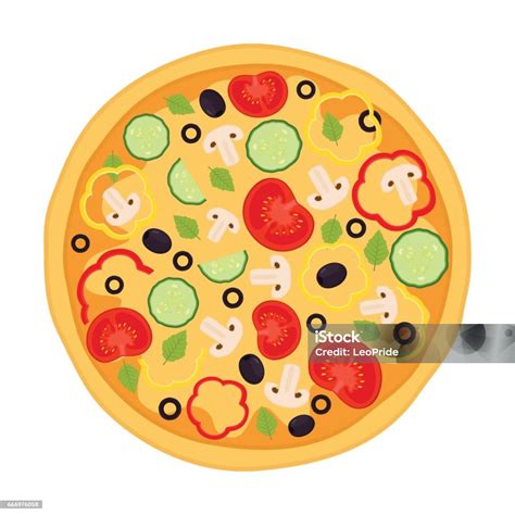 채식 피자 토마토 고추 오이 버섯 올리브 바 질와 마르게리타 0명에 대한 스톡 벡터 아트 및 기타 이미지 0명 고기
