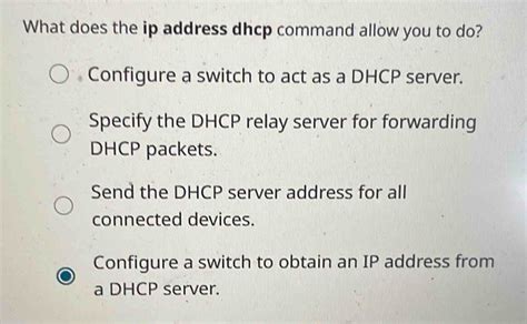 Solved What Does The Ip Address Dhcp Command Allow You To Do