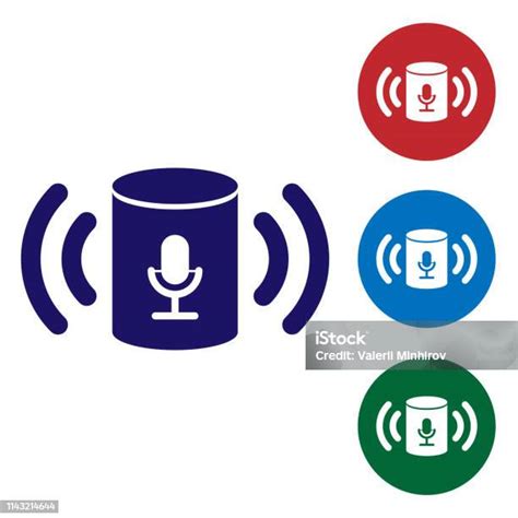 파란색 음성 길잡이 아이콘 흰색 배경에 고립입니다 음성 제어 사용자 인터페이스 스마트 스피커 원 버튼의 색상 아이콘을 설정 합니다 벡터 일러스트 0명에 대한 스톡 벡터 아트
