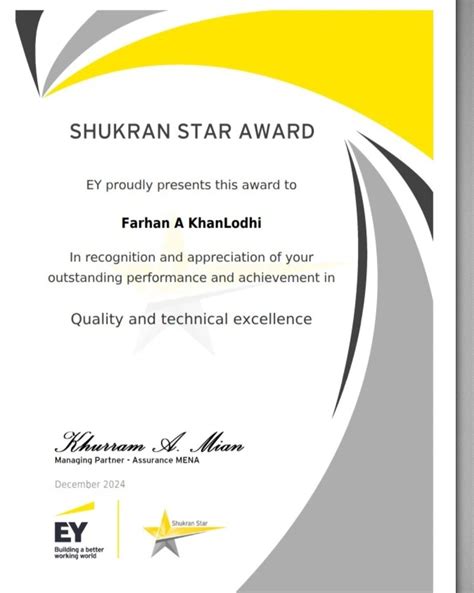 farhan lodhi on linkedin thanks ey for appraising my efforts