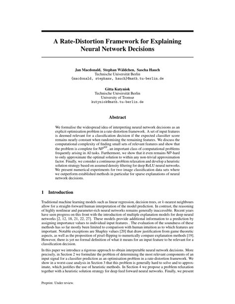 Pdf A Rate Distortion Framework For Explaining Neural Network Decisions