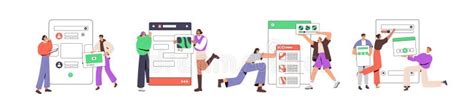 ux ui designers concept set people create design of mobile app