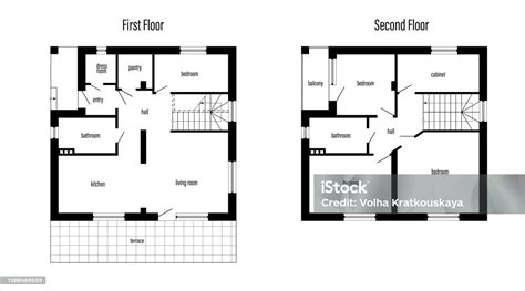 집 현대적인 오두막의 평면도 개별 빌라 아파트의 프로젝트 아키텍처 Cad 도면 청사진 레이아웃 기술 계획 벡터 일러스트레이션 하이 앵글에 대한 스톡 벡터 아트 및 기타