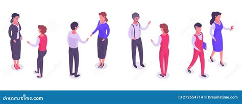 Isometric Business People Teamwork Office Characters Office Colleagues Conversation 3d Vector