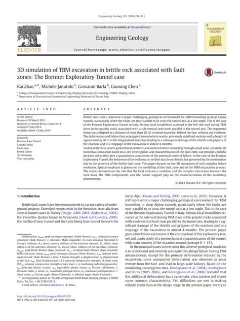 3d Simulation Of Tbm Excavation In Brittle Rock Associated With Fault Pdf