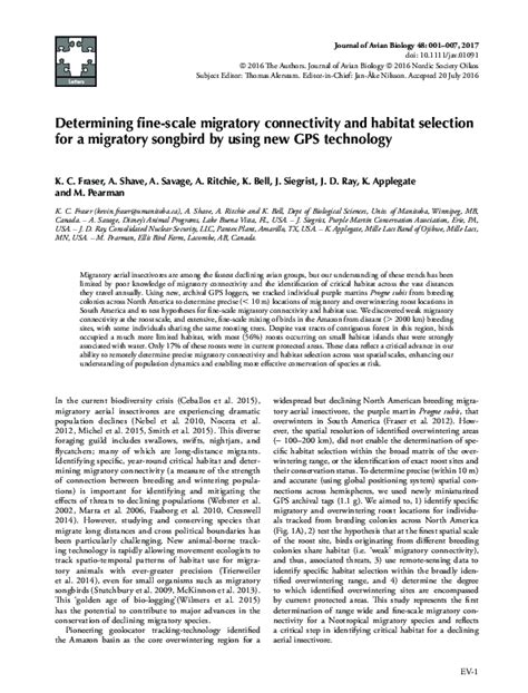 Determining Fine Scale Migratory Connectivity And Habitat Selection For