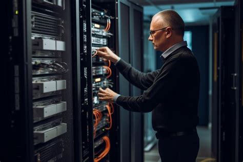 Premium Photo System Administrators Or Sysadmins Are Servicing Server Racks